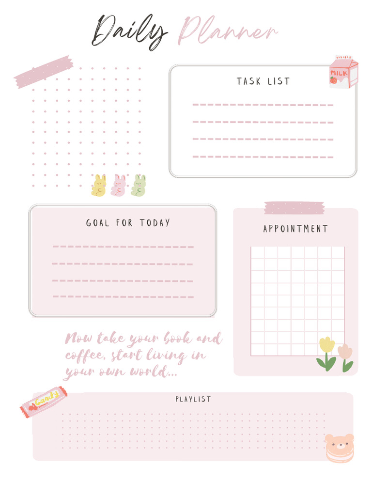 Cute Pink Daily Planner A4 | PDF