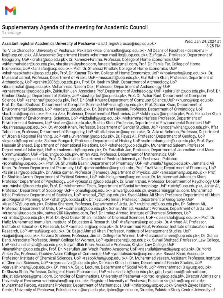 Supplementary Agenda of the Meeting for Academic Council | PDF | Peshawar