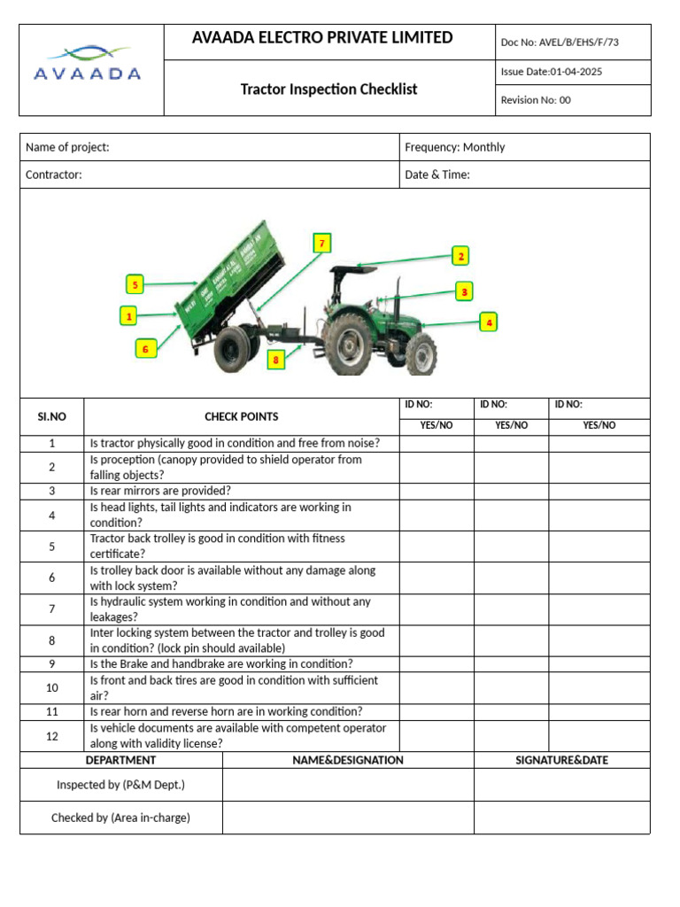 Tractor Inspection Checklist | PDF | Transport | Automotive Industry