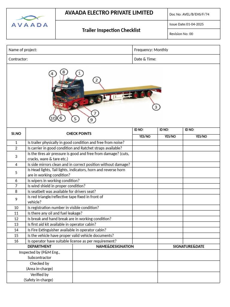 Monthly Trailer Inspection Checklist | PDF