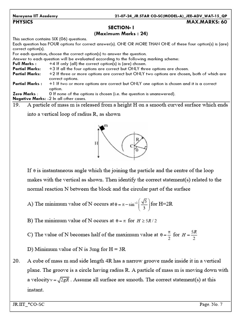 21-07-24 Jr.iit Star Co-sc(Model-A) Jee Adv 2018(P-i) Wat-15 Qp | PDF ...