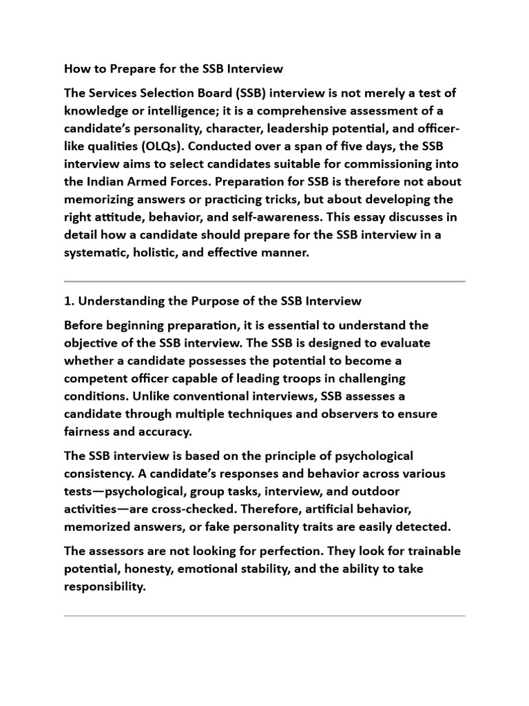 SSB Interview Preparation Guide | PDF | Social Psychology | Cognition
