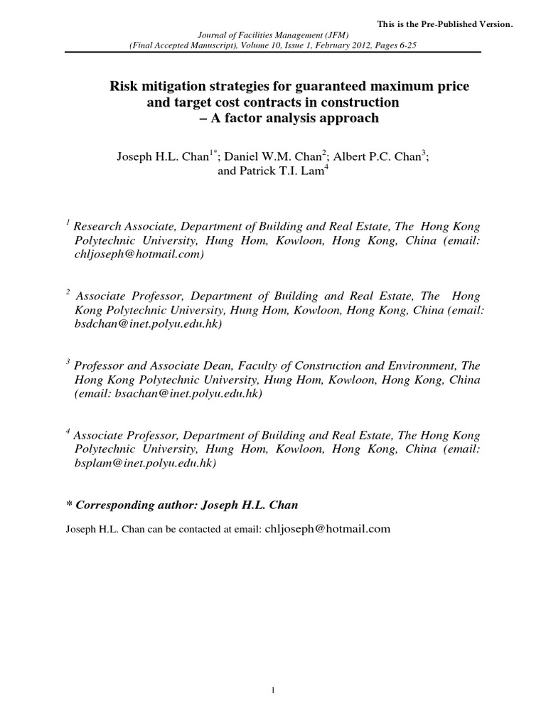 Risk Mitigation Strategies for Guaranteed Maximum Price and Target Cost ...