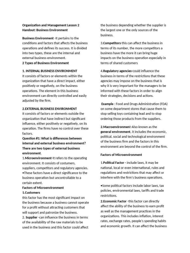 Organization and Management Q1 Lesson 2 | PDF | Swot Analysis | Business