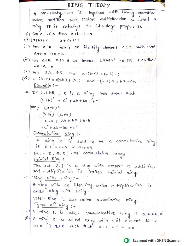 Ring Theory Note BSC Mathematics Hons (Core - X) | PDF