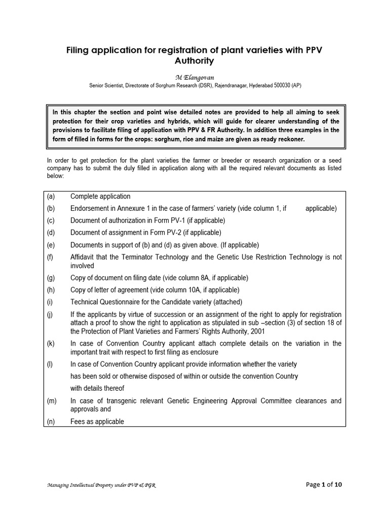 Plant Variety Registration Application Guide | PDF | Plant Breeding ...