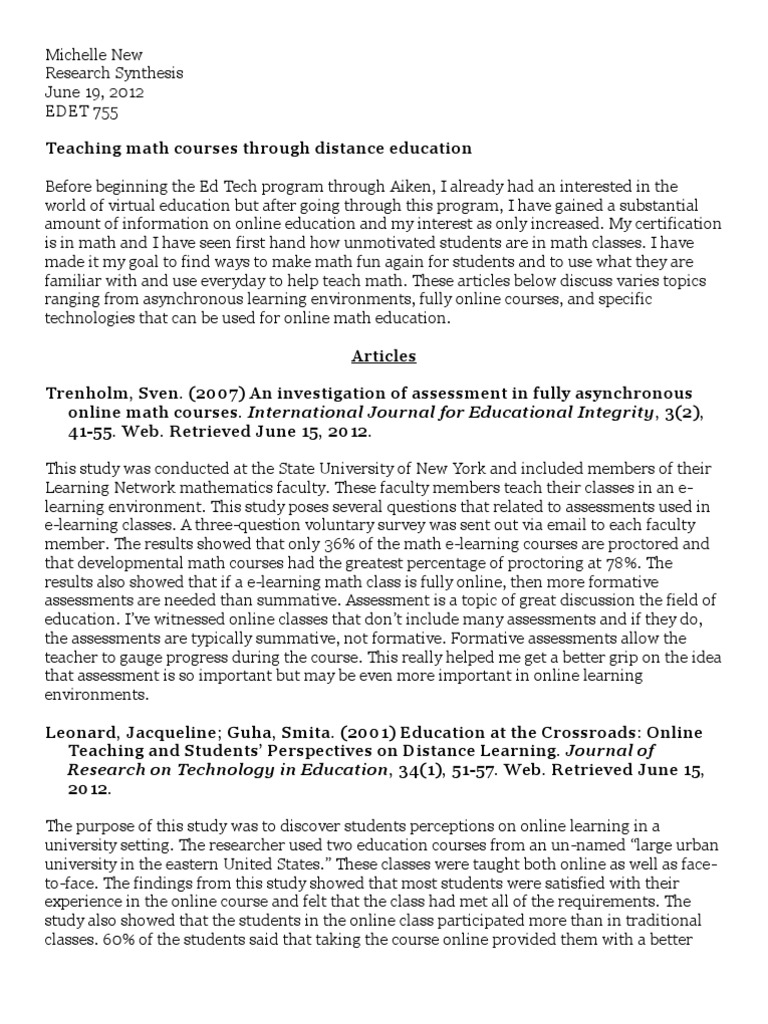 Research Synthesis | Educational Technology | Distance Education