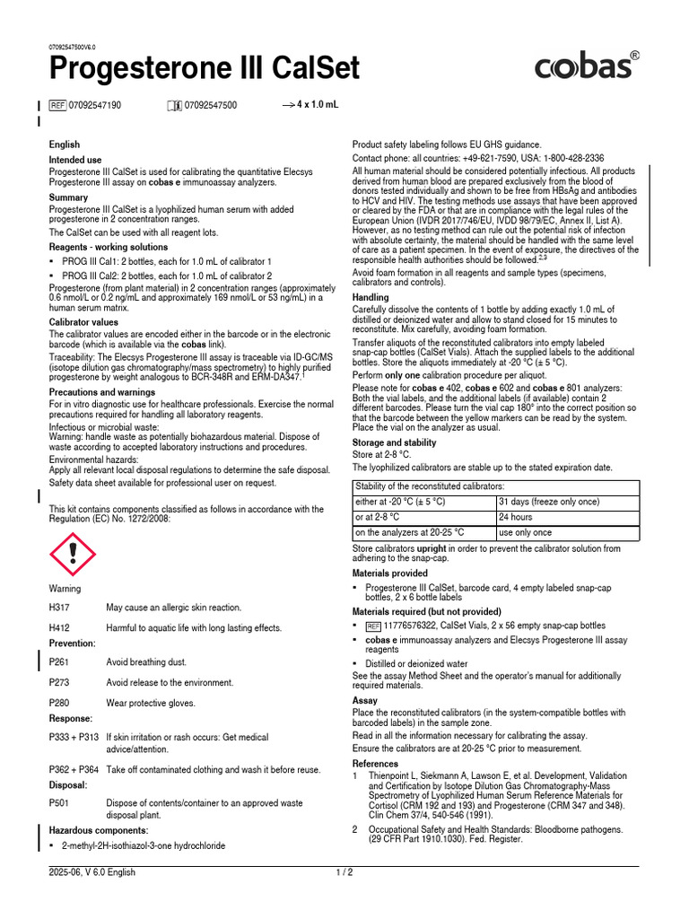 Progesterone III CalSet.07092547500.V6.En | PDF | Immunoassay | Waste