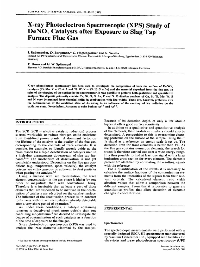 X-ray Photoelectron Spectroscopic (XPS) Study of DeNOx Catalyst After ...