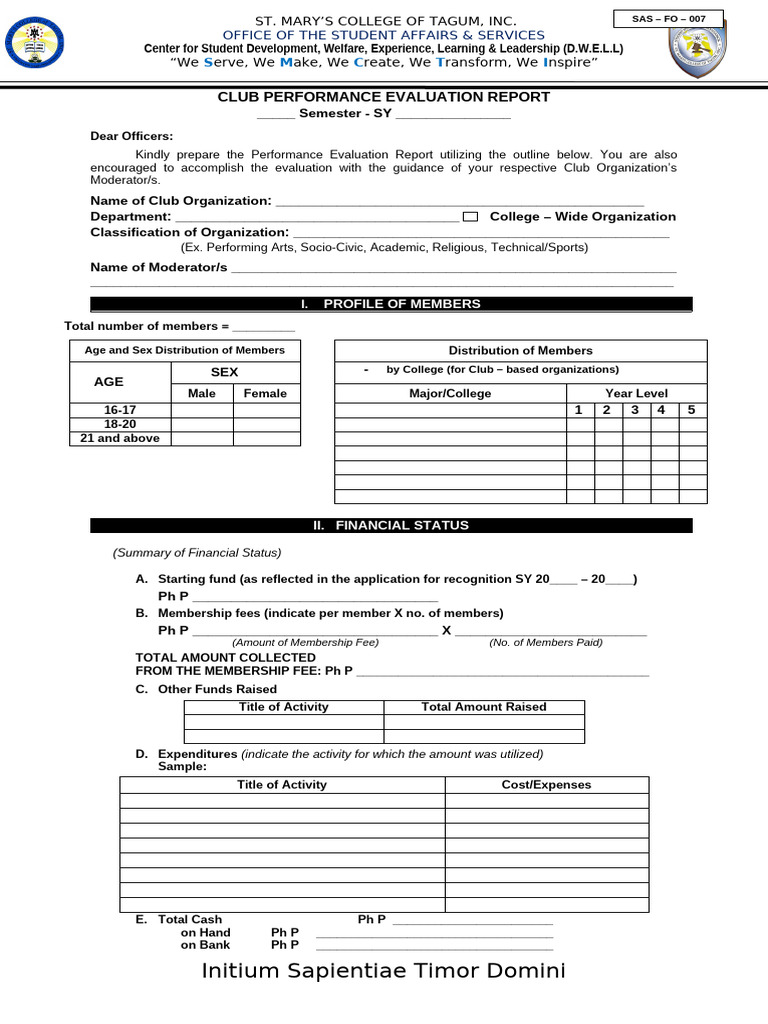 SAO FO 007 YLO Club Performance Evaluation Report 2 Revised | PDF