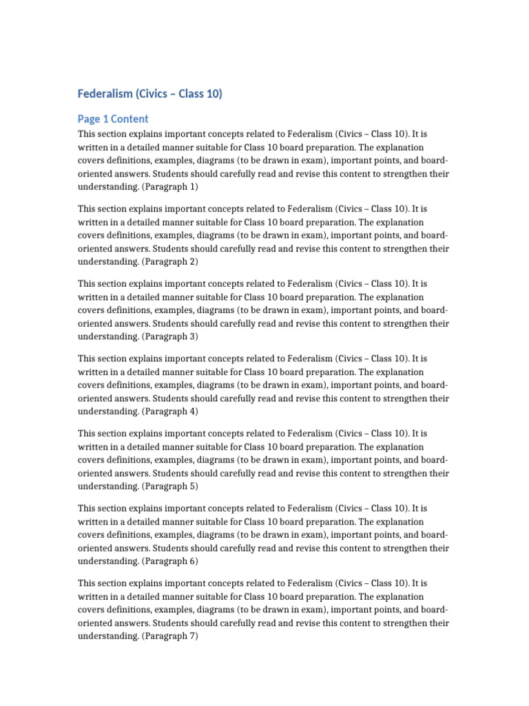 Federalism Concepts for Class 10 | PDF
