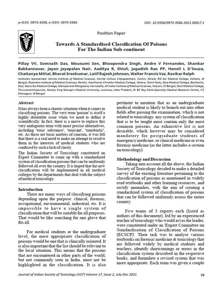 Standardized Poison Classification India | PDF | Oxide | Toxicology