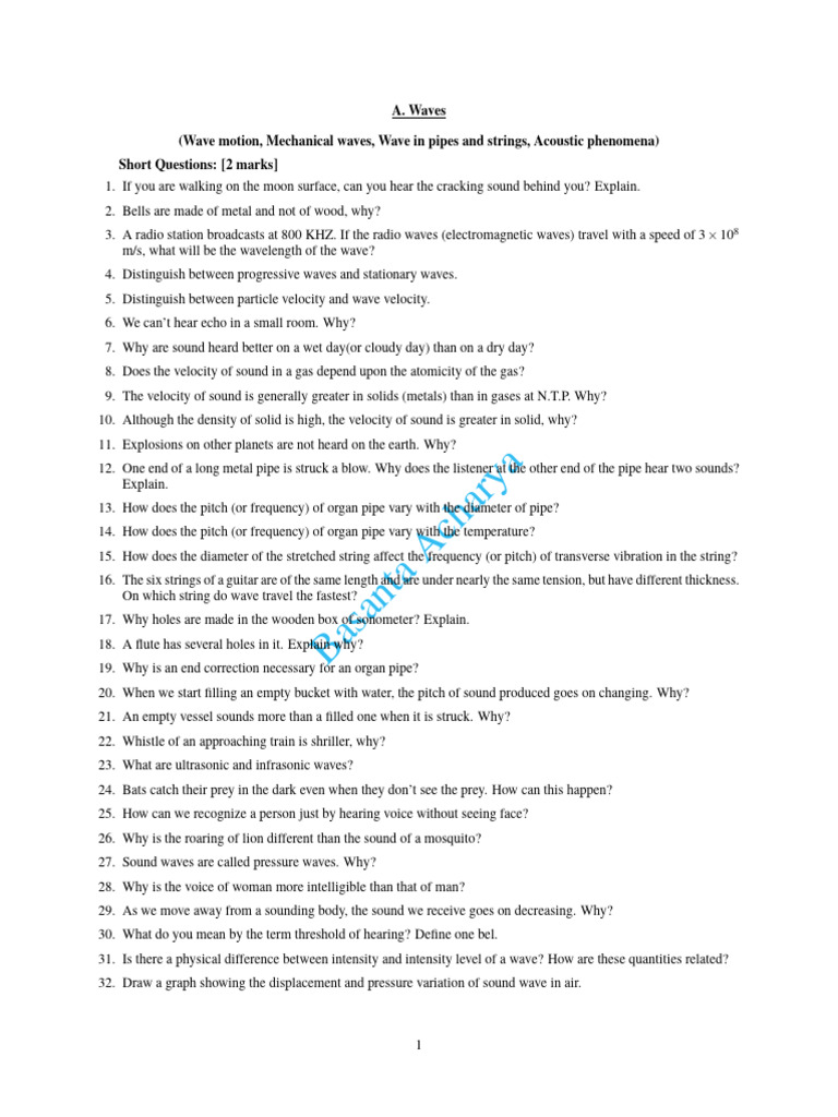 Wave and Sound Phenomena Questions | PDF | Diffraction | Waves