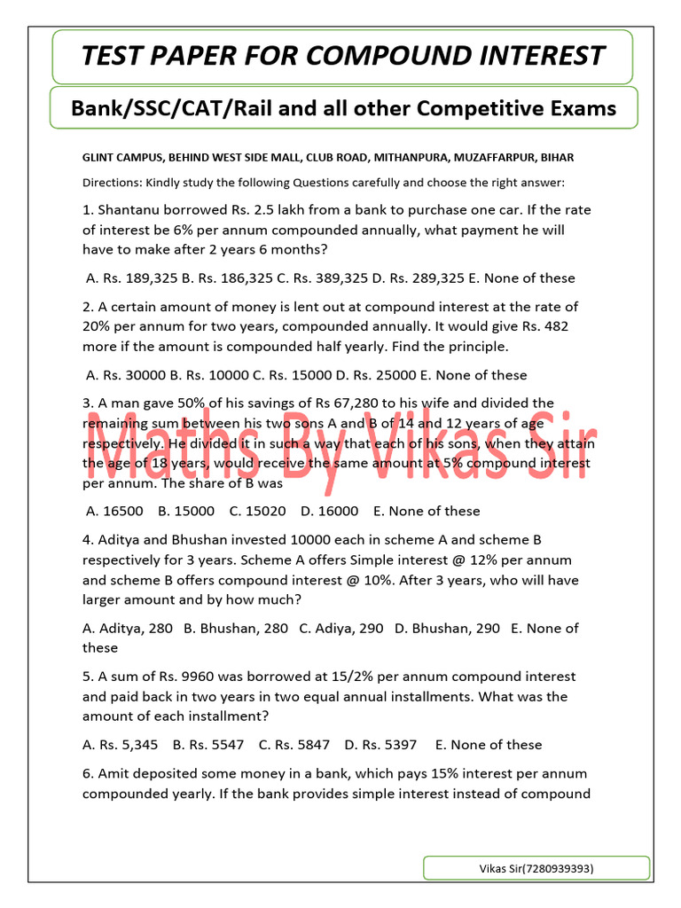 Compound Interest Practice Questions | PDF | Interest | Compound Interest