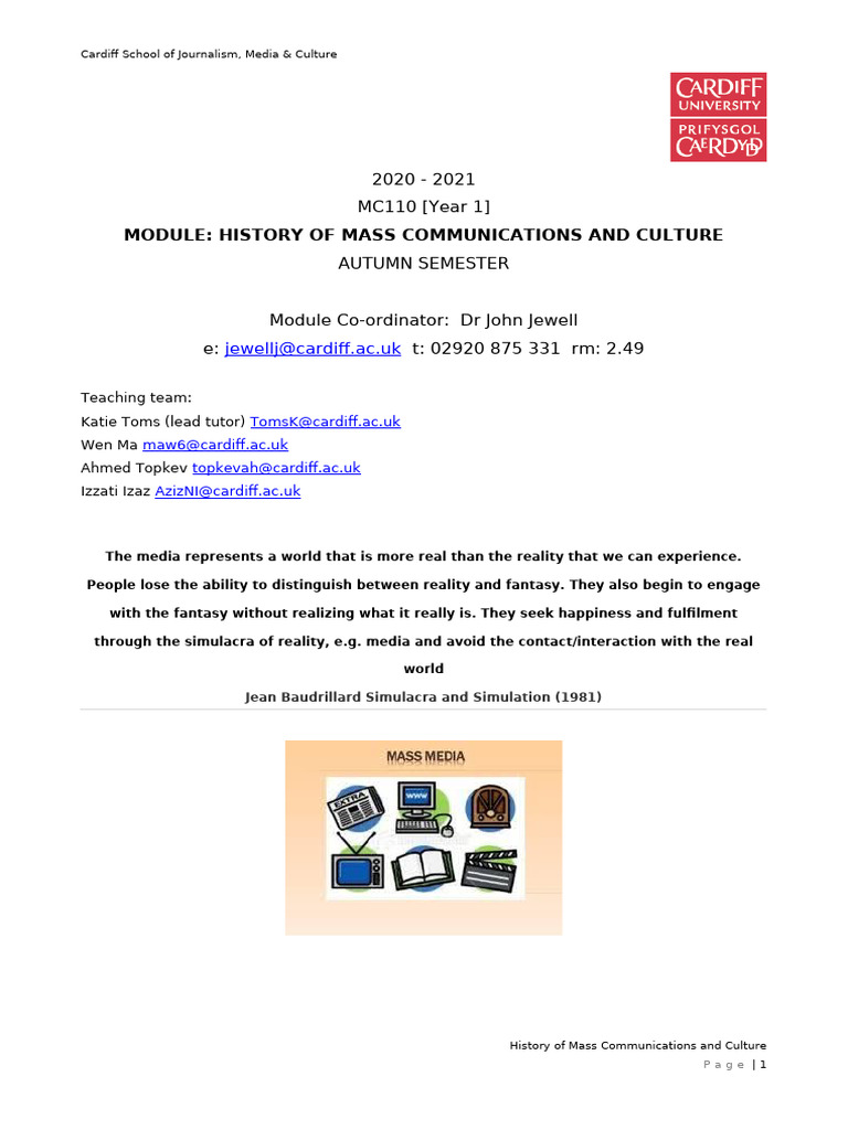 2020 History of Mass Comm Handout Final | PDF | Lecture | Academic ...