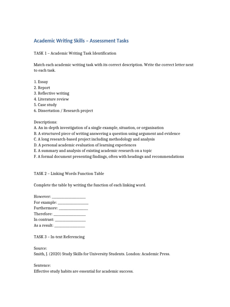 Academic Writing Assessment Tasks | PDF