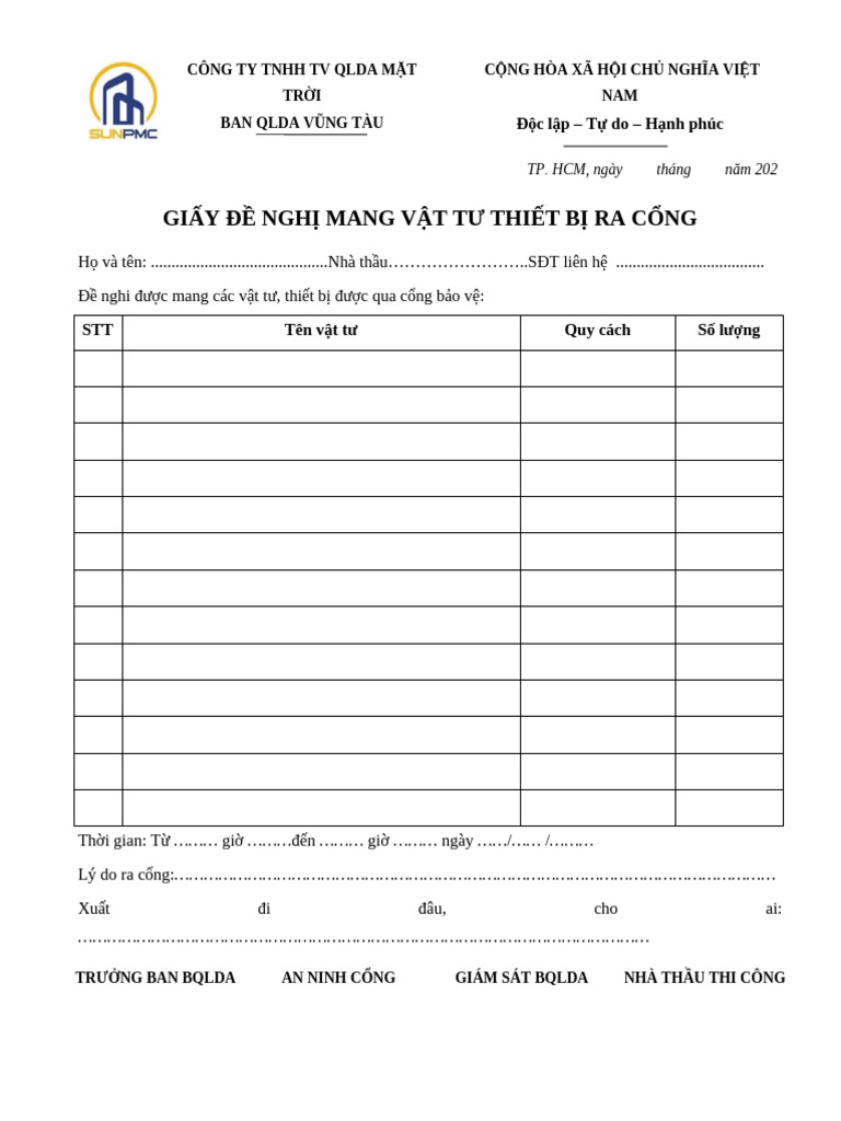 Giấy Đề Nghị Mang Vật Tư Ra Cổng_250710 | PDF