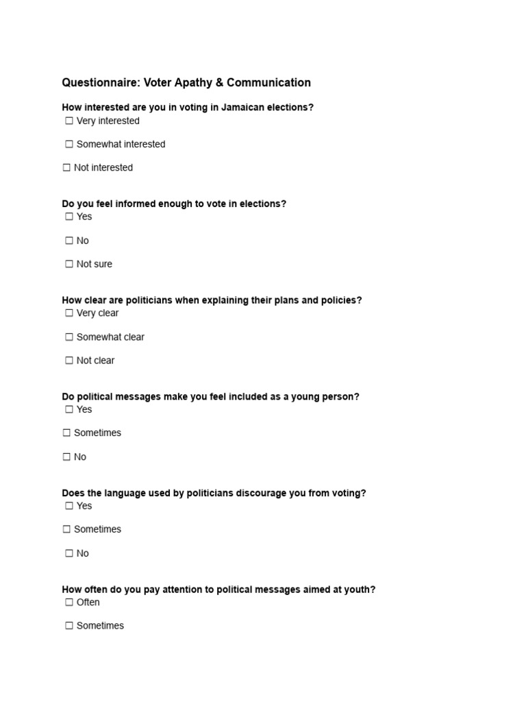 Voter Apathy Questionnaire for Youth | PDF