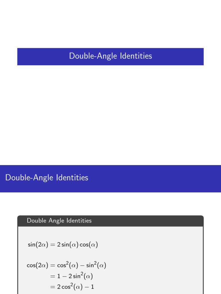 Double-Angle and Half-Angle Identities | PDF