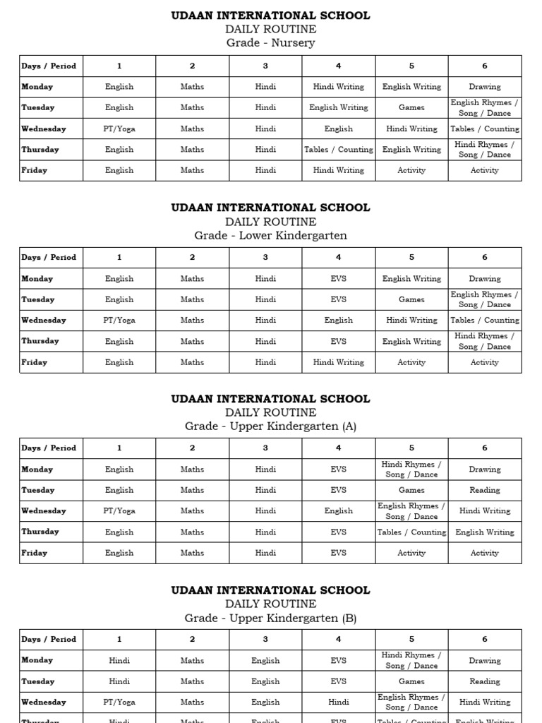 Pre Primary Routine w.e.f 25-11-2025 | PDF