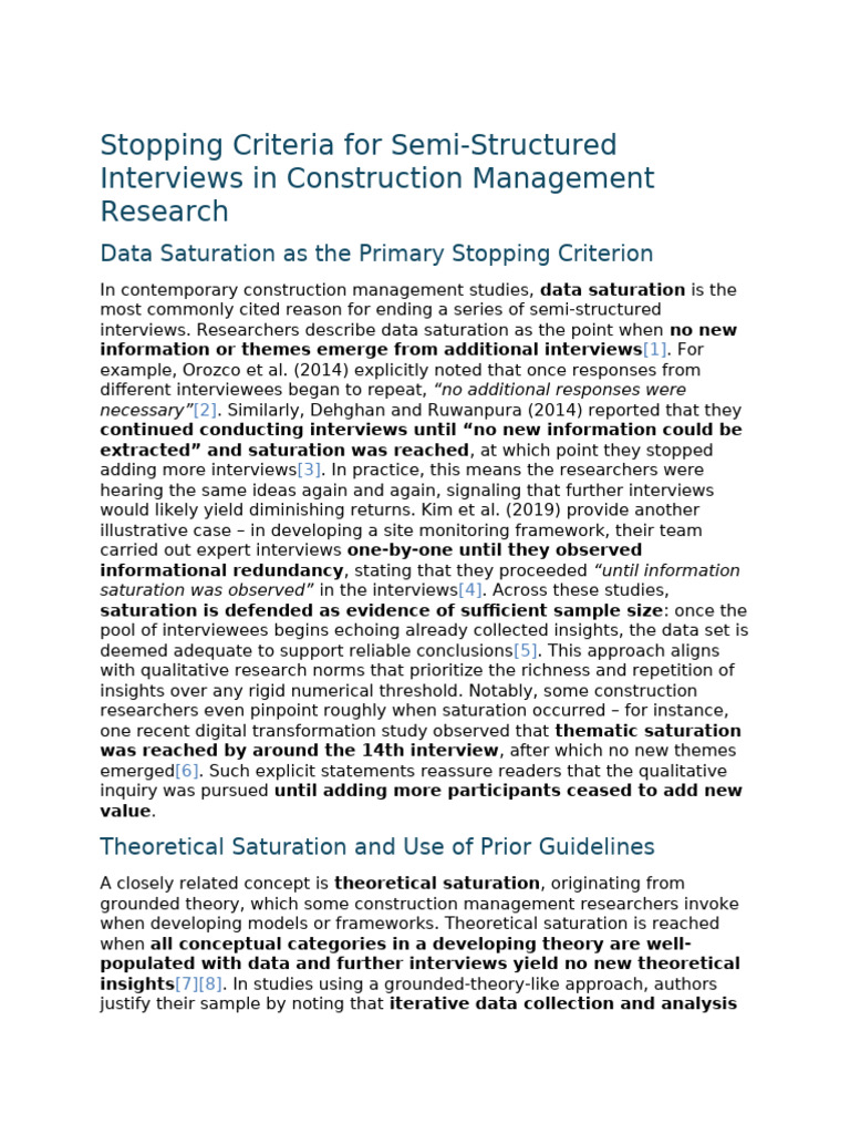 Stopping Criteria for Construction Interviews | PDF | Qualitative ...