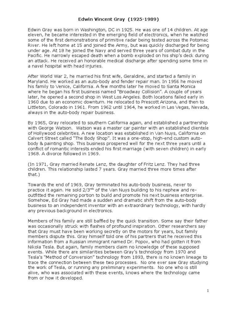 Edwin Vincent Gray (1925-1989) | PDF | Nikola Tesla | Nature
