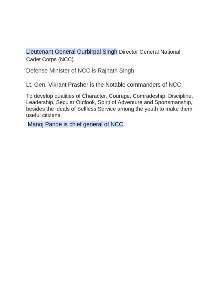 NCC Leadership and Objectives Explained | PDF
