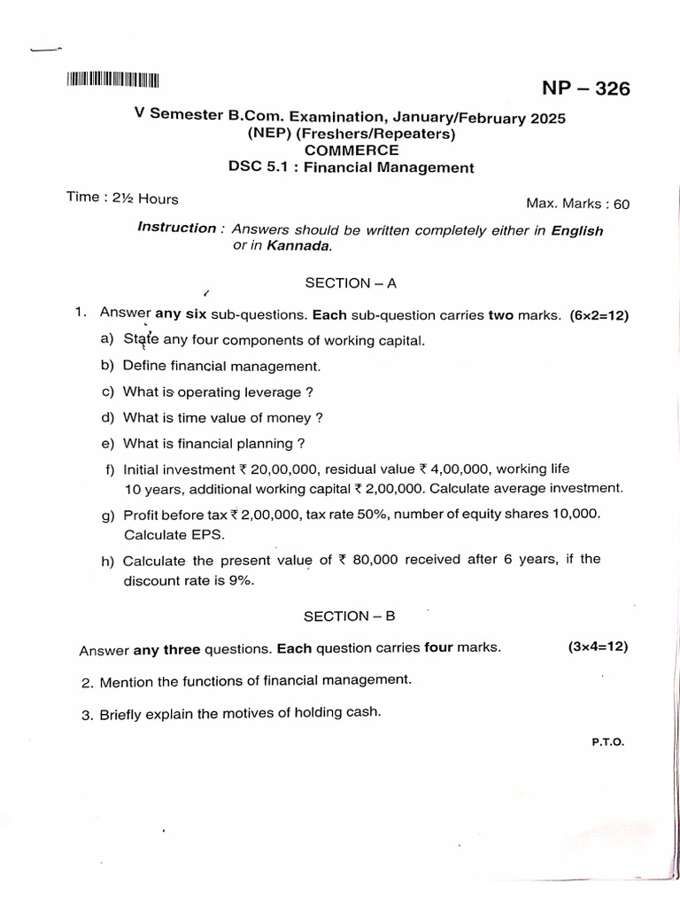 Financial Management Question Paper s | PDF