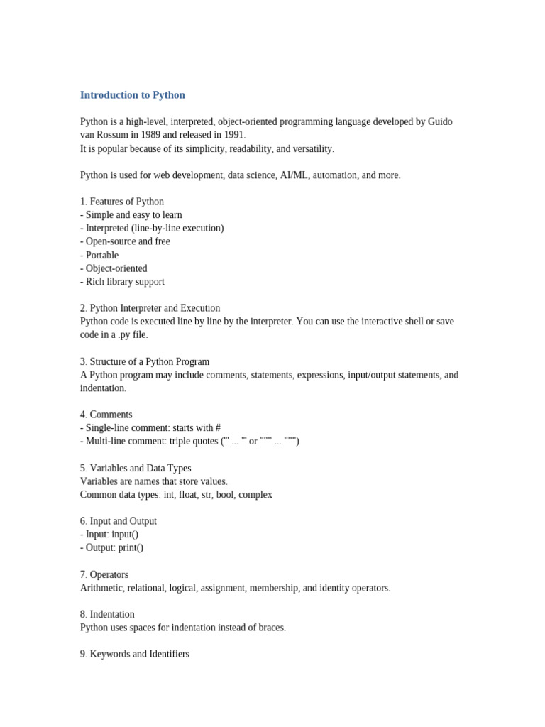 Introduction to Python | PDF | Python (Programming Language) | Reserved Word