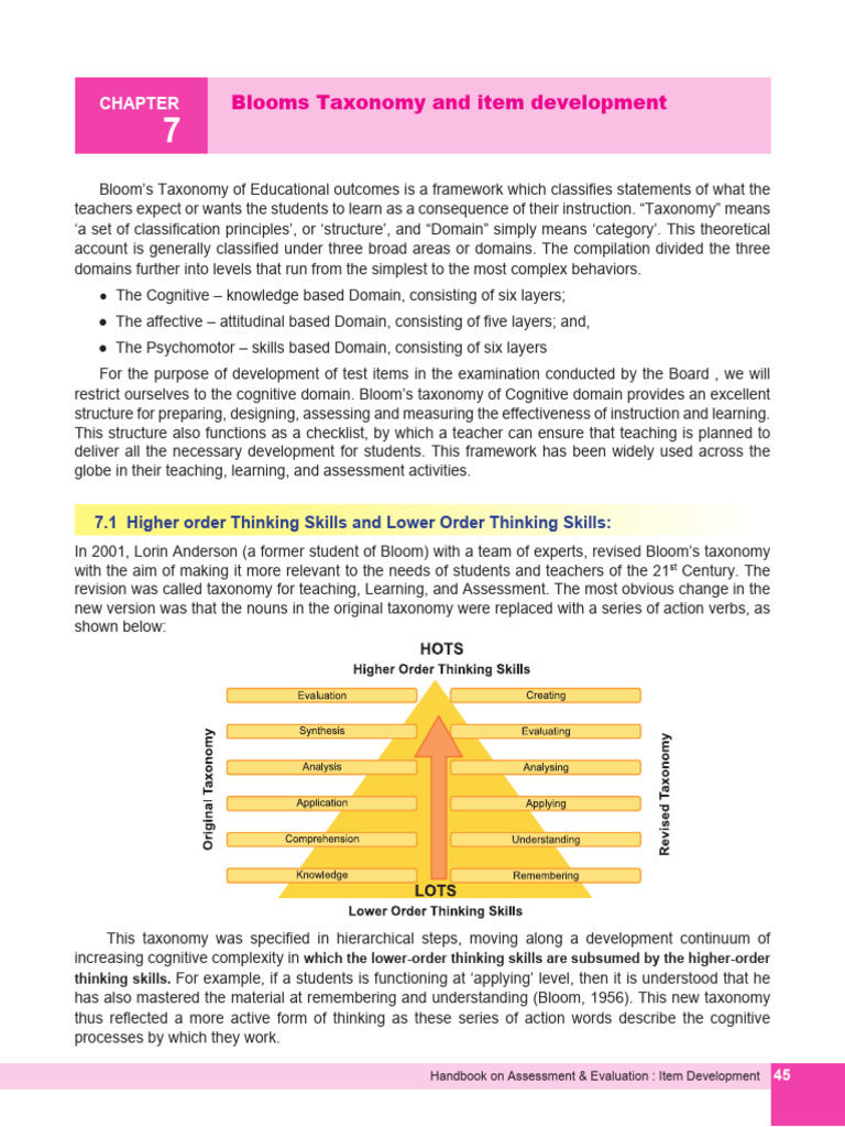 Handout on Bloom’s Taxonomy | PDF | Learning | Cognitive Science