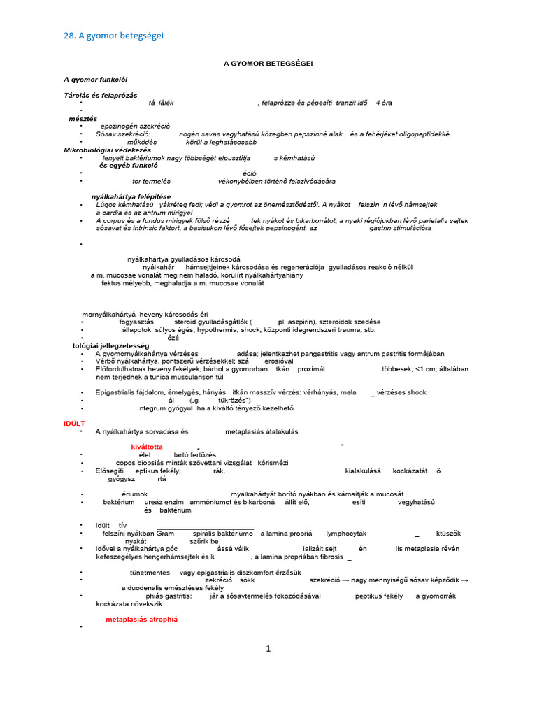 29 Gyomor Patkóbél Betegségei Jegyzet | PDF
