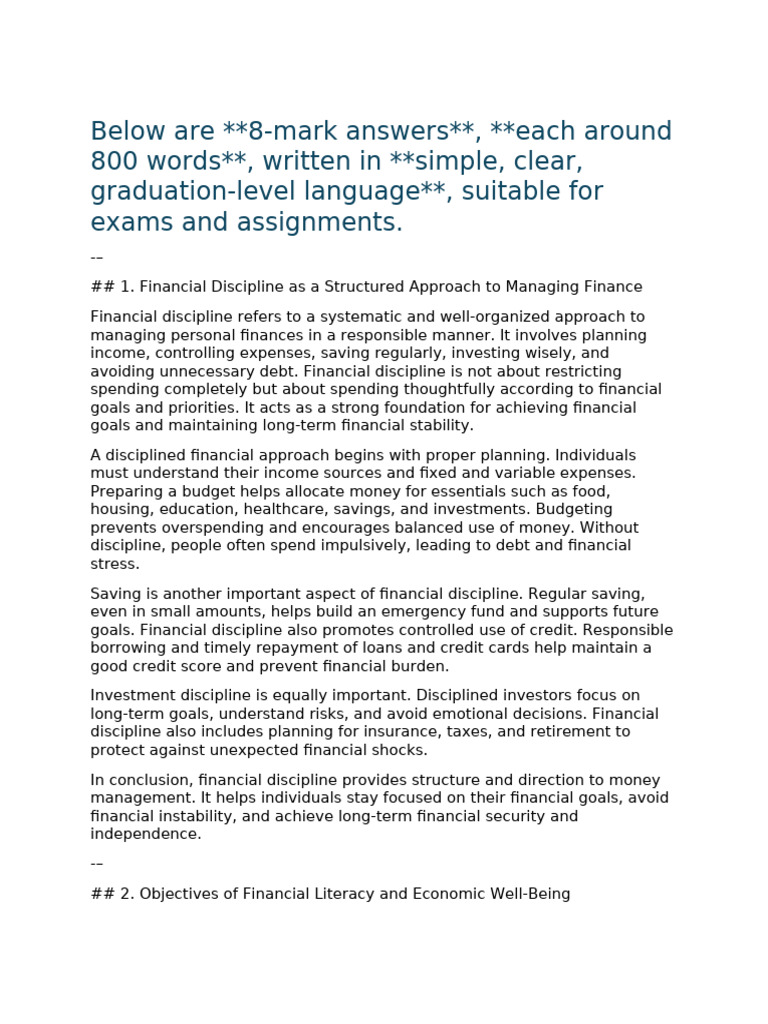 Financial Literacy 8 Marks | PDF | Expense | Financial Literacy