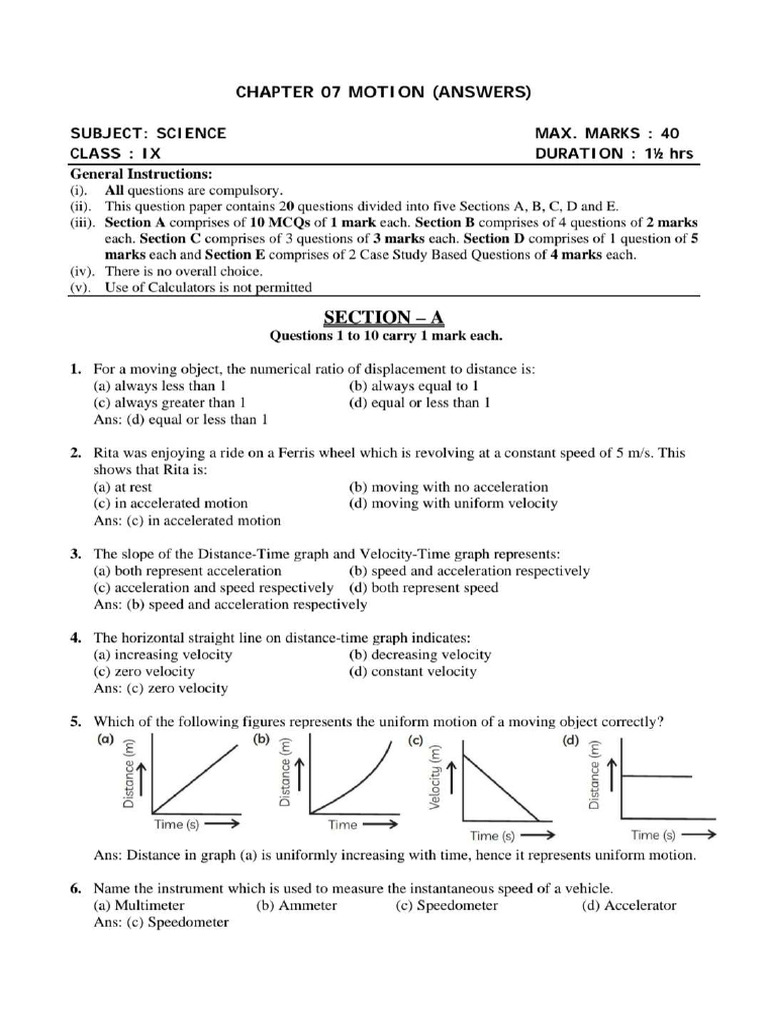 Ch-Motion Answer Key | PDF