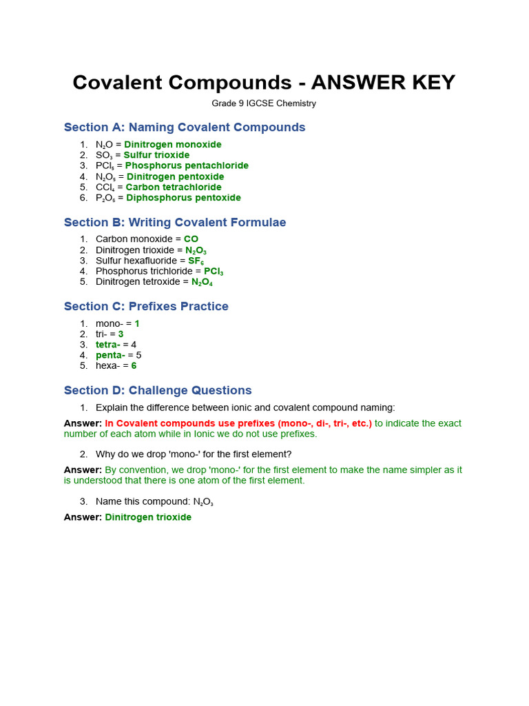 Covalent Compounds Naming Guide | PDF
