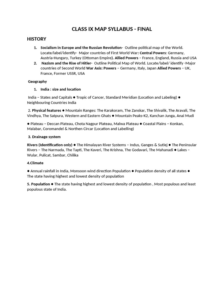 Class IX History and Geography Syllabus | PDF