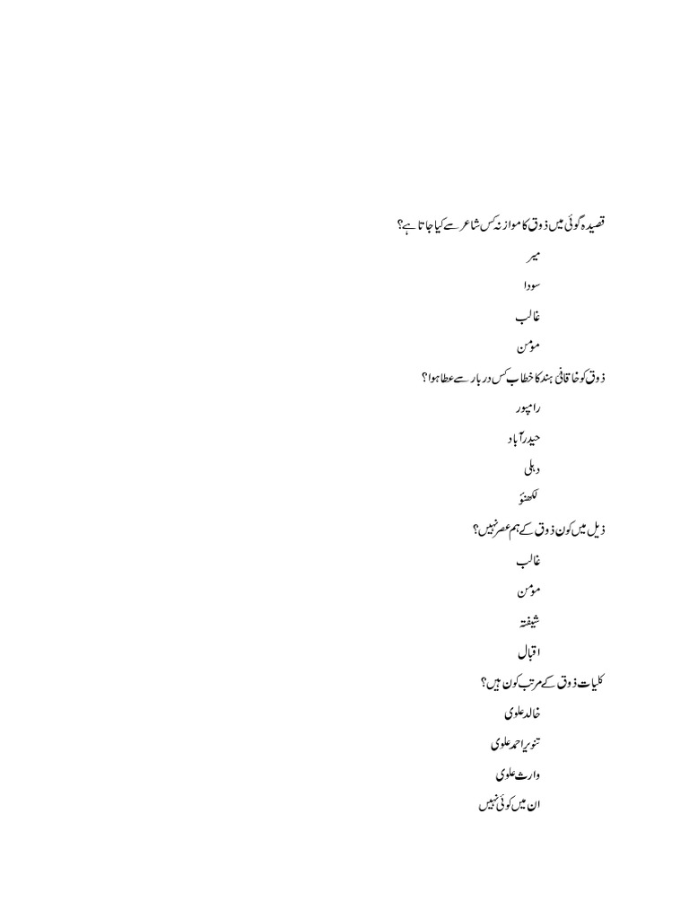 Urdu Class XII Semester III Model Questions | PDF