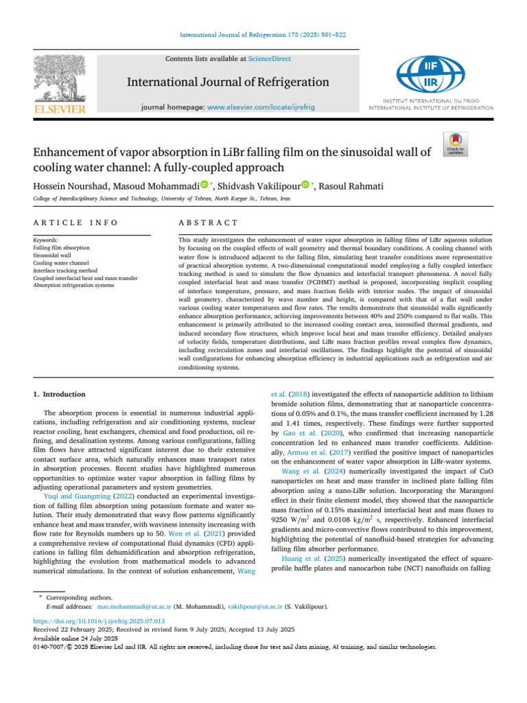 Sinusoidal Wall Enhances LiBr Absorption | PDF | Force | Heat Transfer