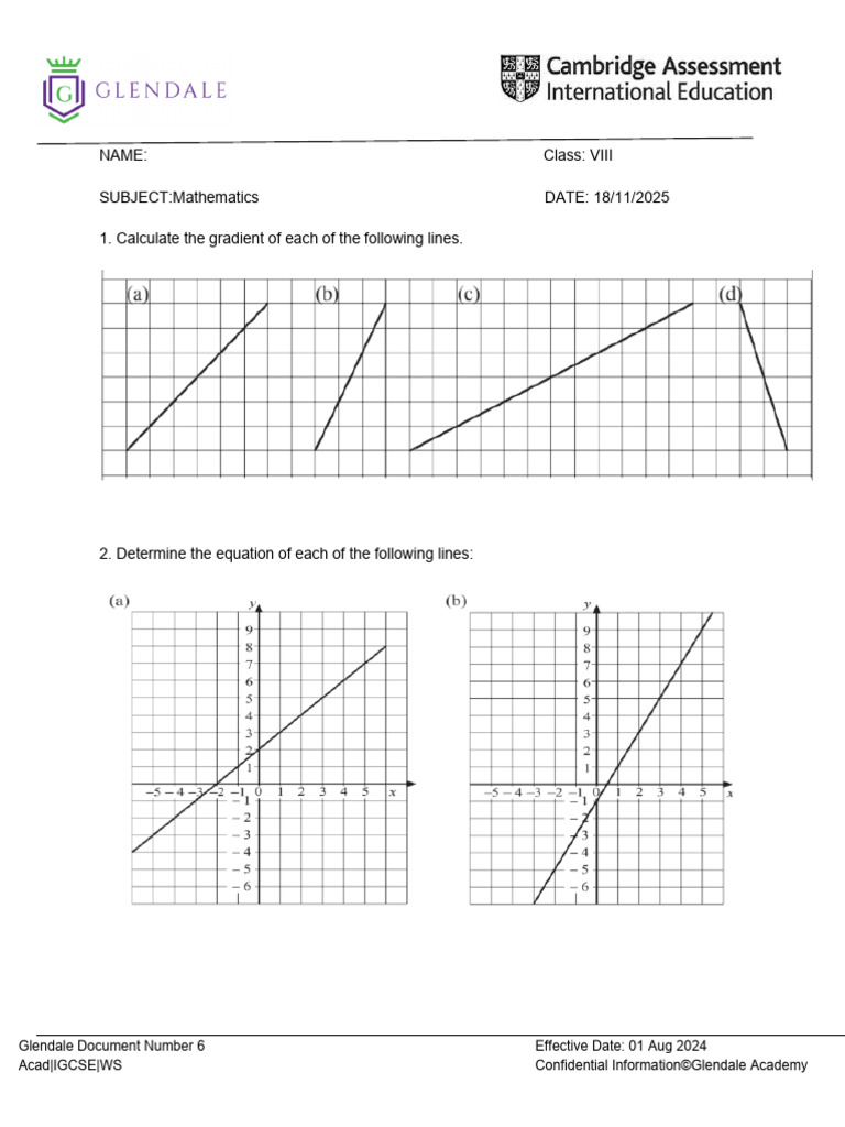 IGCSE Mathematics Gradient and Area Tasks | PDF