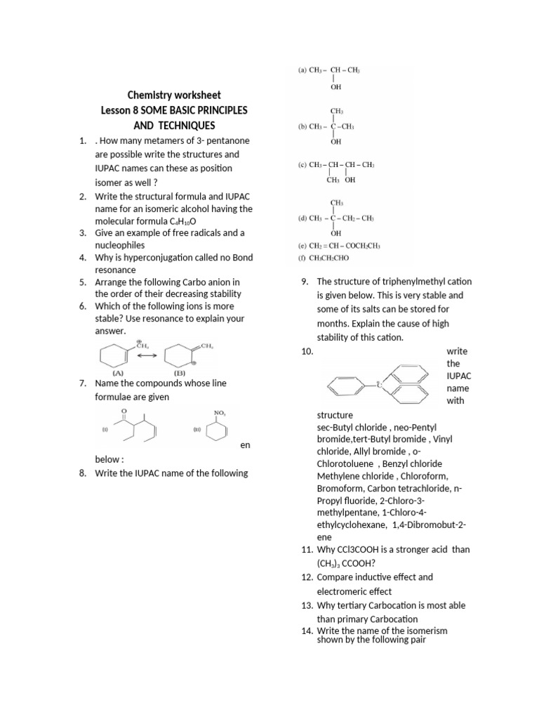 Organic Chemistry Worksheet | PDF | Isomer | Functional Group