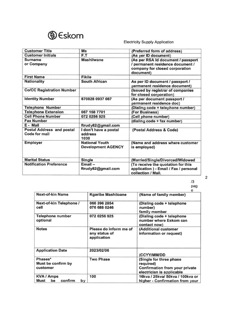 Eskom Application Complete Documents | PDF