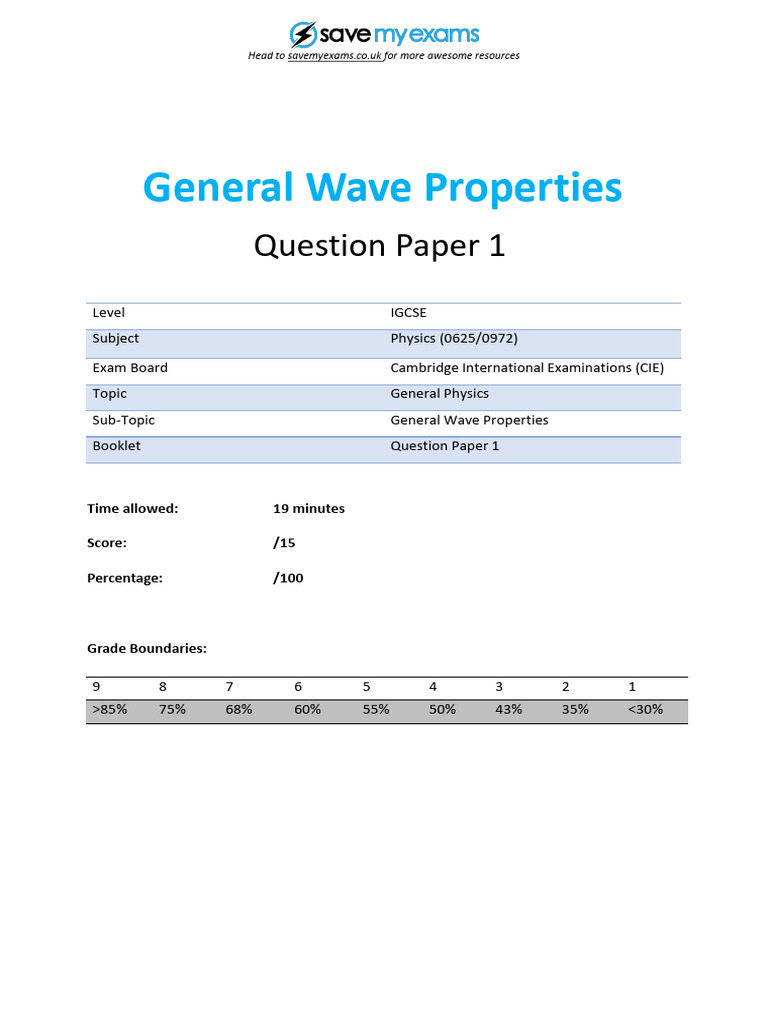 IGCSE Physics Wave Properties Exam Paper | PDF | Standardized Tests ...