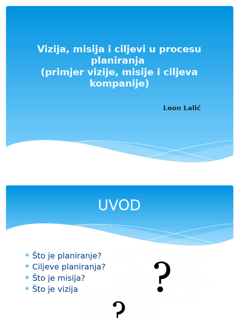 Vizija, Misija i Ciljevi u Procesu Planiranja | PDF