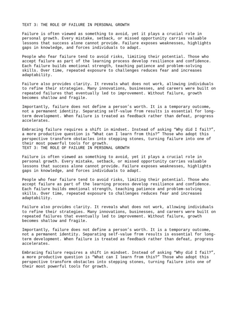 TEXT 3 THE ROLE OF FAILURE IN PERSO | PDF | Psychological Resilience ...