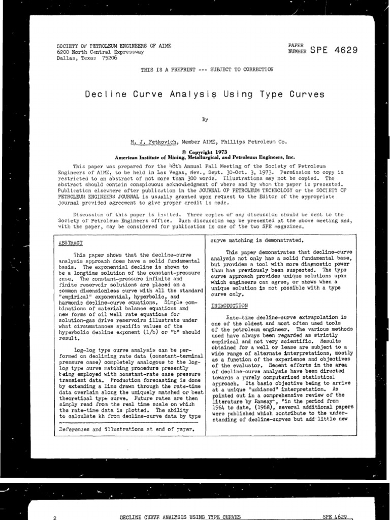 Fetkovich Decline Curve Analysis Using Type Curves Pdf Equations
