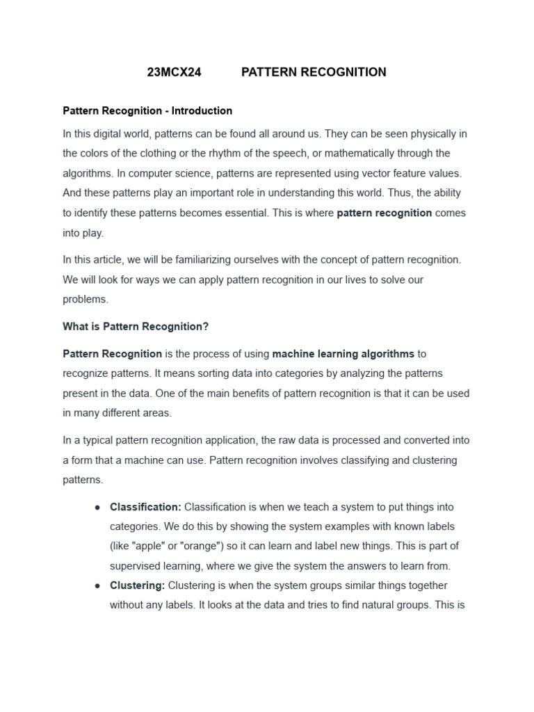 Understanding Pattern Recognition Basics | PDF | Pattern Recognition ...