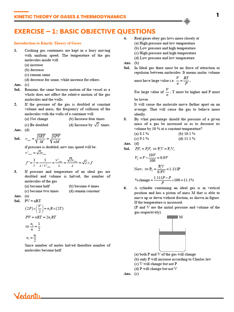 KTG & Thermodynamics EX-1 | PDF | Gases | Temperature