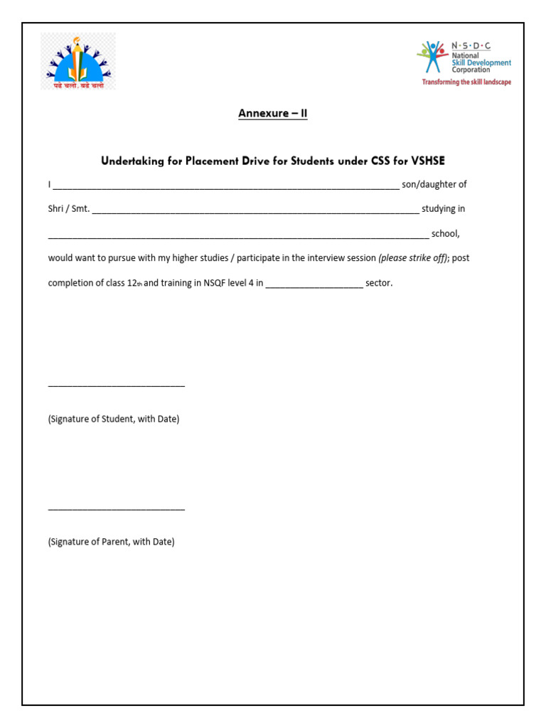 Undertaking Letter for Class 12 Passout Students (1) | PDF