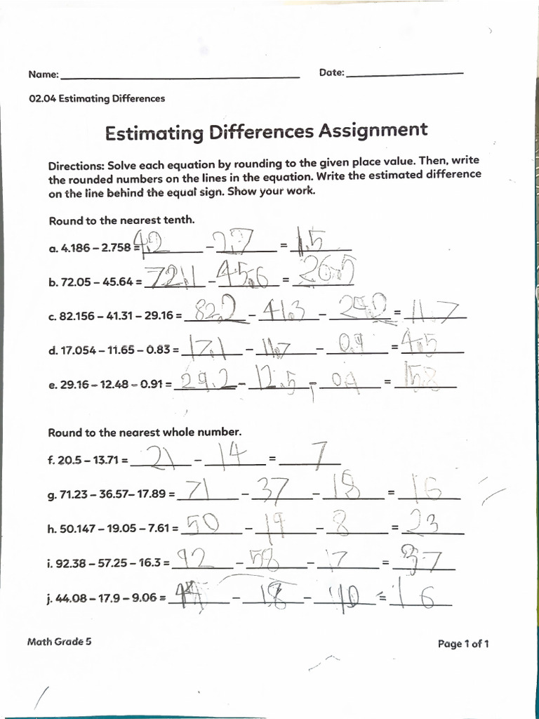Estimating Differences in Math | PDF