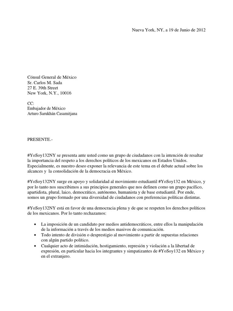 Carta para Consulado - Format Corrected | PDF