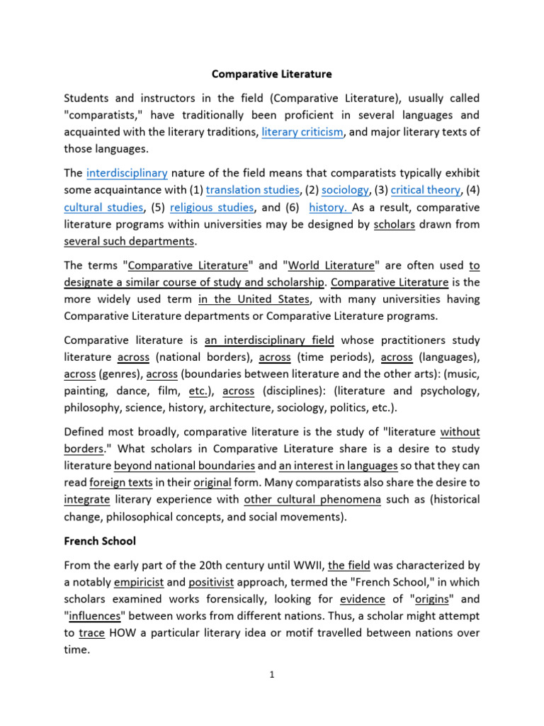 Understanding Comparative Literature | PDF | Liberal Arts Education
